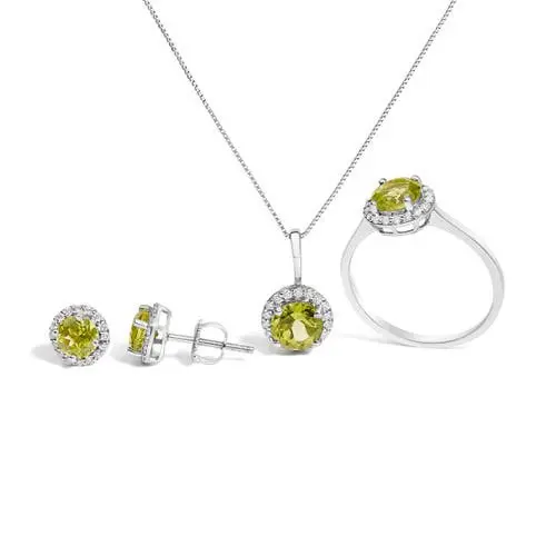 HAUS OF BRILLIANCE 10k Gold Gemstone And Diamond Halo Jewelry Set - White | Green Peridot